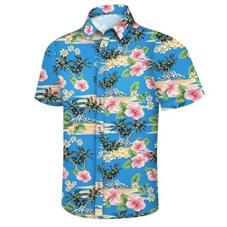 Generic Chemise hawa&iuml;enne &agrave; manches courtes pour homme - Sans plis - Boutonn&eacute;e - &Eacute;vacuation de lhumidit&eacute; - S&eacute;chage rapide - Imprim&eacute; d&eacute;contract&eacute; - Haut color&eacute; 