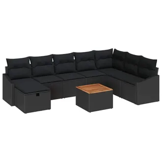 vidaXL Set Divano Da Giardino 9 Pz Nero Polyrattan Vidaxl