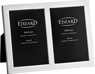 Edzard Doppel-Fotorahmen Salerno f&uuml;r Foto 10 x 15 cm, edel versilbert, anlaufgesch&uuml;tzt, mit Samtr&uuml;cken, vertikale Ausrichtung, Fotorahmen zum Stellen - Bilde