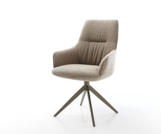 DELIFE Drehstuhl Zelia-Flex mit Armlehnen Boucl&eacute; Schlamm Kreuzgestell breit Effektfinish Titan 360&deg; drehbar Wippfunktion Taschenfederkern, Esszimmerst&uuml;hle