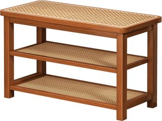 Generic Sitzbank mit Stauraum Bambuss Tragkraft Bis 200 Kg Schuhbank mit Sitzfläche Sitzfläche aus Rattan-Geflecht Sitzfläche 30cm Breit für Porch, Wohnzimmer