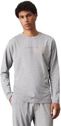 Calvin Klein T-Shirt Manches Longues Homme Crew Neck Col Ras-du-Cou, Gris (Grey Heather), XL