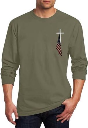 Generic Chemise d&eacute;contract&eacute;e &agrave; manches longues et col rond pour homme, t-shirt graphique l&eacute;ger et respirant, haut confortable pour le printemps et lautomne 20