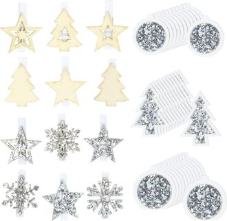 Com-Four 48-teiliges Set 3D Aufkleber aus Holz und weihnachtliche Deko Klammern für Adventskalender und Geschenke - Geschenkaufkleber [Auswahl variiert] (48 St