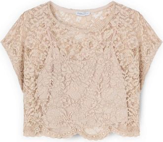 Motivi Femme, Blouses et Chemises, Beige, Taille: 40 FR Chemisier court en dentelle