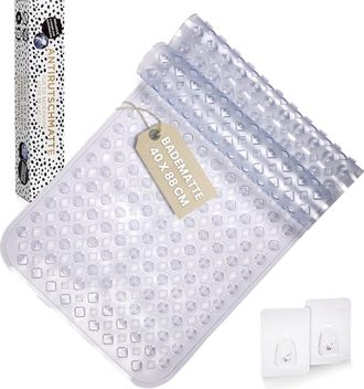 Boulevard de Beauté Rutschmatte Badewanne in Transparent I 88x40cm I Hochwertige Antirutschmatte für Badewanne I Antibakterielle Badewannenmatte mit Saugnäpfen & Ablauflö