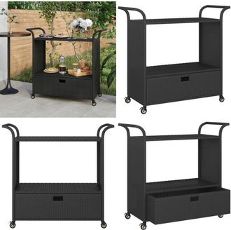 vidaXL Barwagen mit Schublade Schwarz 100x45x97 cm Poly Rattan - K&uuml;chenwagen - Barwagen - Servierwagen - Rollwagen - Polyrattan M&ouml;bel - Home & Living