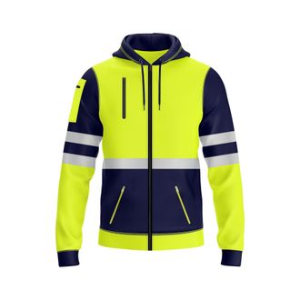 Noroze Herren Kapuzenpullover mit Reißverschluss vorne reflektierend hohe Sichtbarkeit Sicherheitsmantel Taschen Sweatshirt Jacke (XXL, Stil 1: Neongrün/Mari