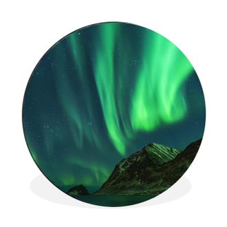 MuchoWow Wandbild Rund Wanddeko Deko Wohnzimmer Bilder 30x30 cm Nordlichter - Sternenhimmel - Norwegen