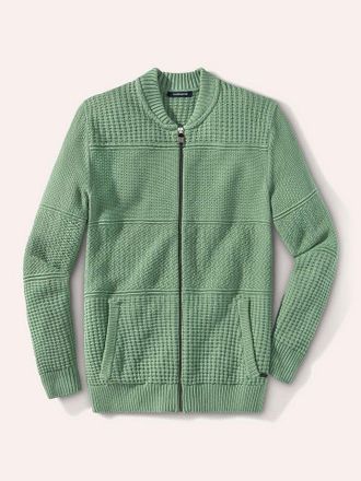 Walbusch Strickjacke Herren Strickjacke aus Baumwolle im Strukturmix mit Zip College-Kragen Cardigan, pflegeleicht, 2 Eingrifftaschen, weicher Griff