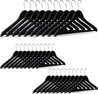 Relaxdays Kleiderbügel Holz 30er Set, Hosenstange, Röcke, Kleider, Jacken, Hemdenbügel, Haken 360° drehbar, schwarz, 22,50 x 44,50 x 1,00cm
