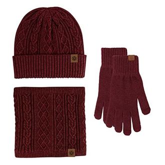 Generic Ensemble de bonnet, &eacute;charpe, gants dhiver en tricot chaud, cache-cou en laine, bonnet thermique, gants de ski pour sports de plein air, gants et &eacute;char