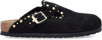 Birkenstock Slipper & Pantoletten - Boston Black Suede Mules With Studs - Gr. 40 (EU) - in Schwarz - f&uuml;r Damen