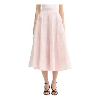 Rotate Rotate Birger Christensen - Jupe midi &eacute;vas&eacute;e en coton - Femme - Jupes - Rose - Taille: 38 FR