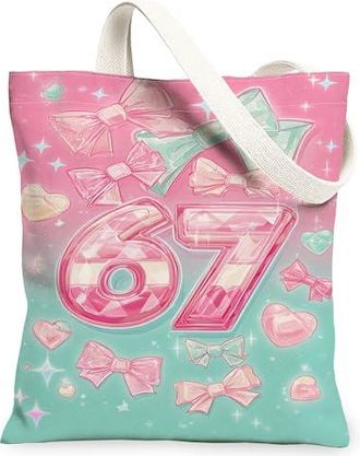 Generic Sacs fourre-tout en toile avec noeuds mignons, motif coeur ludique, sacs de courses r&eacute;utilisables, l&eacute;gers et lavables avec bandouli&egrave;re en toile pour T