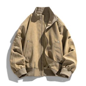Generic Blouson bomber vintage ample en cuir synth&eacute;tique avec fermeture &eacute;clair pour homme, kaki, XXL