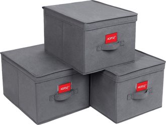 Hoppa Faltbox mit Deckel - 3-teilig - Faltbare Aufbewahrungsbox - 40 x 30 x 25 cm - Grau