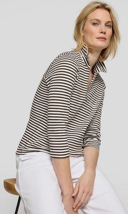 Rabe T-Shirt 3/4-Arm geringelt und mit Hemdkragen und Glitzersteinen