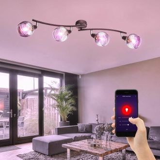 ETC Shop Smart spot bar plafonnier dimmable lampe en verre application r&eacute;glable contr&ocirc;le de t&eacute;l&eacute;phone portable dans un ensemble comprenant des ampoules LED RVB