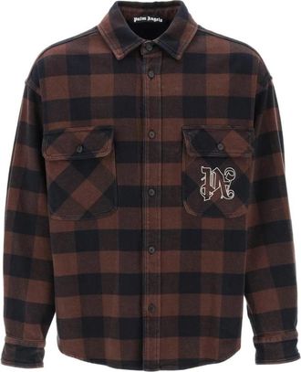 Palm Angels Homme, Chemises, Brun, Taille: L Monogram Cotton Overshirt