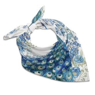Generic Écharpe carrée en soie légère avec motif floral paon - Écharpe bohème pour cheveux - Respirant - Cadeau pour femme et homme, multicolore, 46x46cm