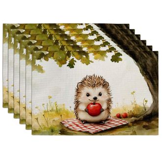 Generic Niedliche Igel mit Fr&uuml;chten Platzsets, Herbstwald-Stil, Esstisch-Matten, rutschfest, waschbar, f&uuml;r drinnen und drau&szlig;en, dekorative Tischsets f&uuml;r Kinde
