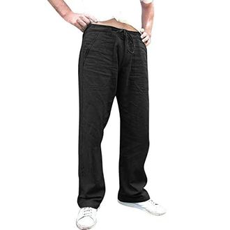 Generic Pantalon de loisirs pour homme - Long et fin - Pantalon en lin avec plusieurs poches - Pantalon d&eacute;t&eacute; avec cordon de serrage - Pantalon de travail a&eacute;r&eacute;