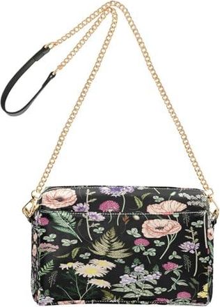 HMZXZ Sacs à bandoulière en cuir pour femme avec motif fleurs sauvages, petits sacs à main à bandoulière, motif fleurs et feuilles