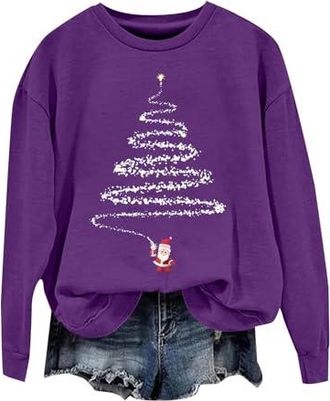 Generic Sweats de Noël pour femme - Motif amusant de Noël - Manches longues - Pull décontracté à col rond - Imprimé graphique - Pull ample de Noël, b-violet, 