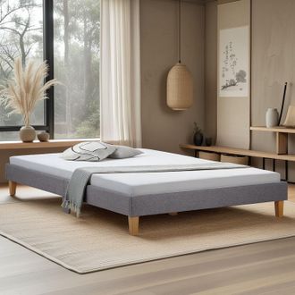 Homestyle4u Polsterbett Bett 120x200 mit Matratze und Lattenrost Grau Stoff Bettgestell Futonbett | Artikel 2283