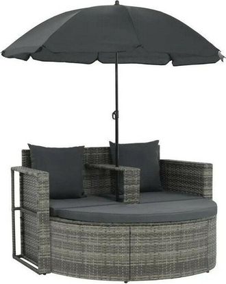 Les Tendances Salon de jardin avec parasol r&eacute;sine tress&eacute;e et tissu gris Uvo