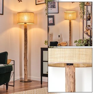 HOFSTEIN Stehleuchte Sabadim, Stehlampe aus Holz/Metall im modernen Boho-Style, Schirm aus Papiergeflecht/Stoff &Oslash; 35 cm, E27, 145 cm, mit Fu&szlig;schalter - Wohnzim
