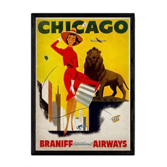 Nacnic Vintage Poster Chicago. Bl&auml;tter f&uuml;r Interieur mit klassischen und antiken Werbebildern zu dekorieren. Gem&auml;lde Retro-Dekor. A4-Format