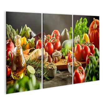 Islandburner Bild auf Leinwand Frisches Gemüse und Gewürze auf einem Tisch arrangiert Bilder Wandbilder Poster