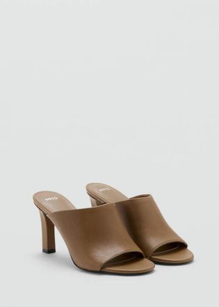Mango Ledersandale mit Absatz khaki - Damen - 36 - MANGO