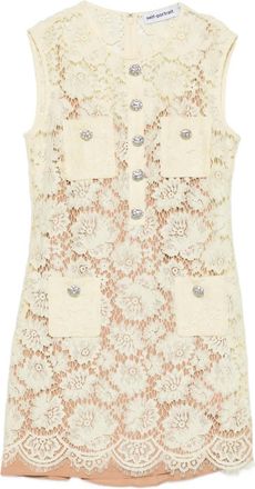 Self Portrait embellished lace pocket mini dress - Jaune