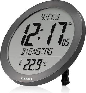 Kienzle Horloge murale radio-pilot&eacute;e avec affichage de la temp&eacute;rature de 18,7 cm - Affichage de lheure DCF - Date - 2 heures de r&eacute;veil - Anthracite
