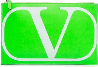 Valentino Garavani Valentino Green VLogo Leather Clutch