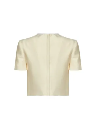 Self Portrait Womens Cropped Taffeta Top Yellow Tops