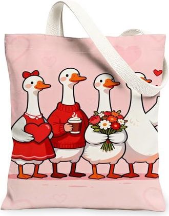 Generic Sac fourre-tout en toile doie mignon, adorable motif oiseau, sacs d&eacute;picerie r&eacute;utilisables, pour la Saint-Valentin, l&eacute;gers et lavables, p&ecirc;che, 13x15 In