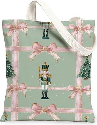 Generic Sacs fourre-tout en toile motif casse-noisette de No&euml;l, sacs d&eacute;picerie r&eacute;utilisables, l&eacute;gers et lavables avec bandouli&egrave;re pour voyage, pique-nique, 33