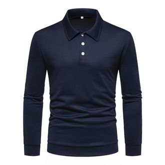 AlltheMen Polo Homme Manches Longues Respirant T-Shirt de Golf Casual Chemises Col Boutonn&eacute; Travail Haut De Sport Navy 3XL