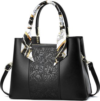 Nicole & Doris Damen Handtasche Mittelgross Elegante Handtaschen Schultertasche PU Leder Henkeltasche Frauen Umh&auml;ngetasche Crossbody Bag Tote Tasche mit Stickerei Sc