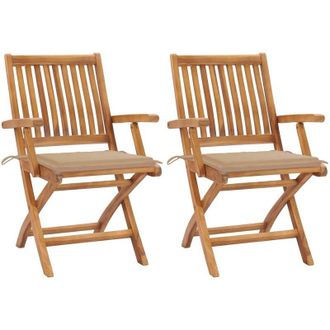 vidaXL Gartenst&uuml;hle 2 Stk. mit Beige Kissen Teak Massivholz vidaXL