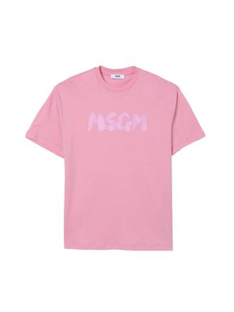Msgm Logo-Embroidered Cotton T-Shirt - Pink