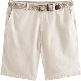 Next Homme Short Chino en Coton et Lin avec Ceinture fournie Grège 36