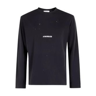 A Paper Kid Homme, Tops, Noir, Taille: M T-shirt &agrave; Manches Longues et Imprim&eacute; Logo