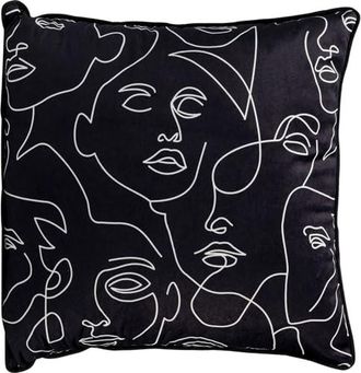Kare Design Design Kissen Faces, 45x45cm, Schwarz, Modern, Zierkissen, Dekokissen, handgearbeitet, mit Reißverschluss, Schlafzimmer, Wohnzimmer, für Sofas/Couches