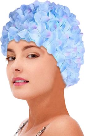 Generic Niedliche Badekappen | Fashion Flower Badekappe mit Blütenblättern | Bequeme elastische Badekappen mit langem Haar für Erwachsene Frauen
