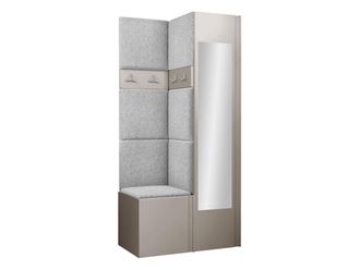 Mirjan24 Garderoben-Set Monati XXV, Kleiderschrank mit Spiegel, Schuhschrank, 2X Kleiderhakenbrett, Gepolstertes Paneel/Wandpaneel, 4 Doppelhaken, Flurgarderob